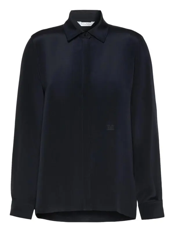 Max Mara Long-sleeved Shirt With Classic Collar And Double-layered Cuffs - Ultramarine