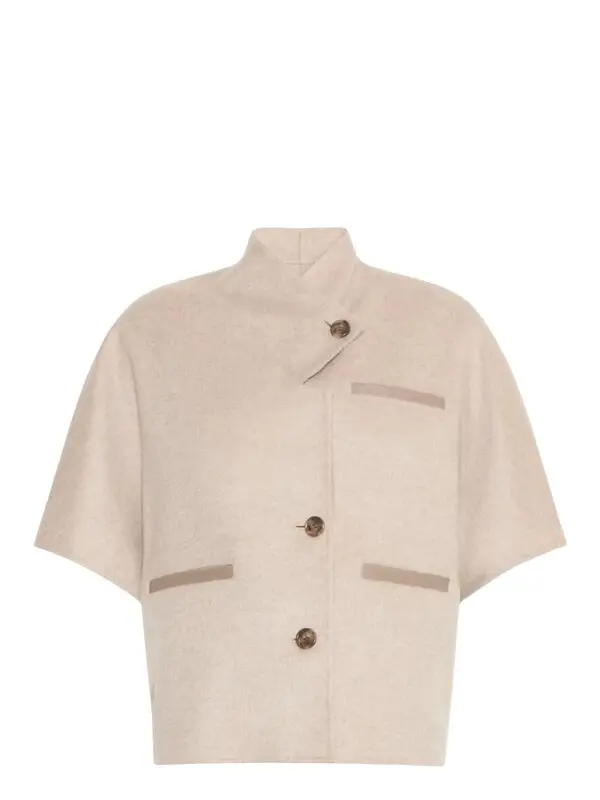 Max Mara Wool Blend Cape With Leather Trim - Stone