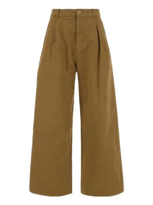 JIL SANDER Pleated Cotton Trousers - Brown