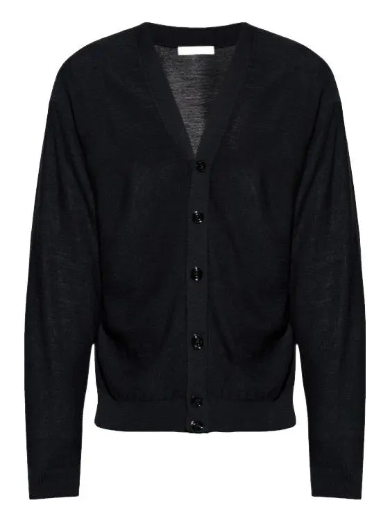 LEMAIRE Long Sleeved V-neck Cardigan With Ribbed Details - Black