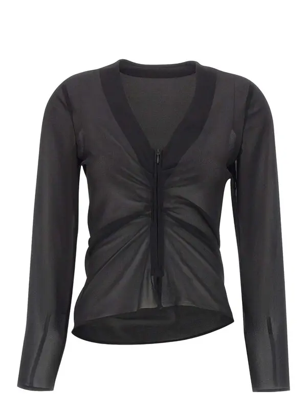 MAISON MARGIELA Sheer Gathered V-neck Top - Black