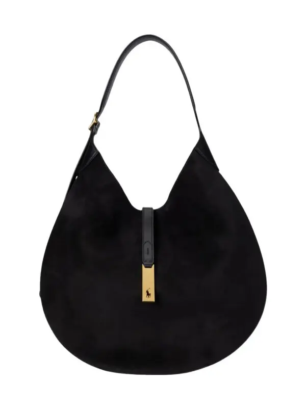 Polo Ralph Lauren Suede Shoulder Bag With Gold-tone Hardware - Black