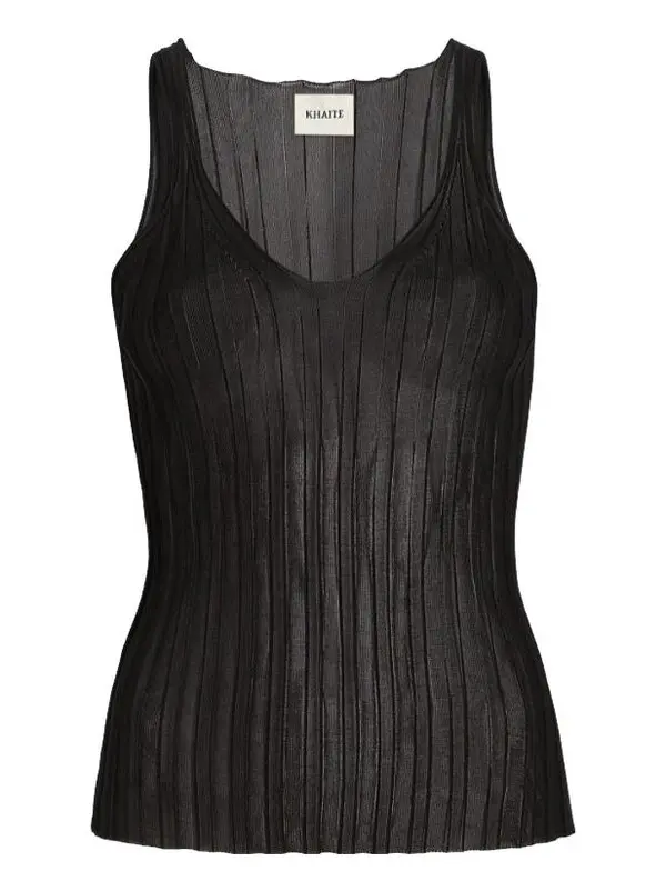 Khaite Ribbed V-neck Knit Top - Black