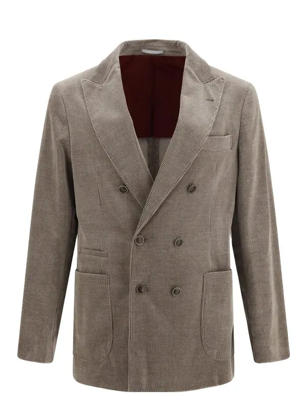 Brunello Cucinelli Double-breasted Corduroy Blazer - Gray
