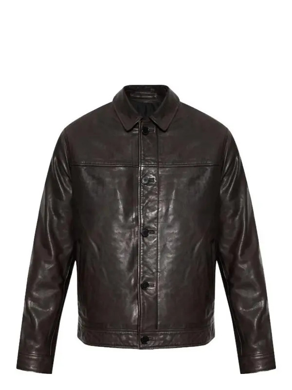 ALLSAINTS Collared Long-sleeved Leather Jacket - Black