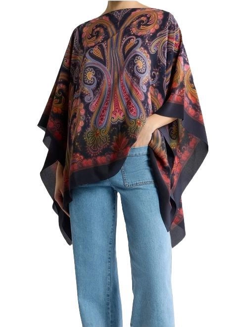 Etro Silk Poncho Top With Paisley Degradé Motif - Multicolor