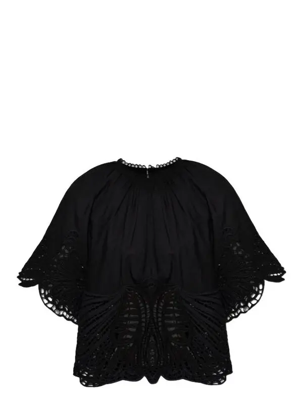 ALLSAINTS Lace Trimmed Short Sleeve Top - Black