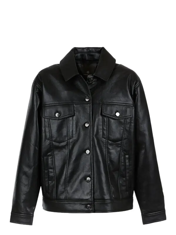 ANINE BING Leather Straight Hem Jacket - Black