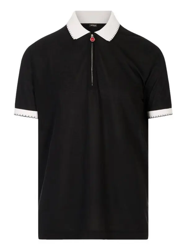 Kiton Logo-embroidered Zip-neck Polo Shirt - Black