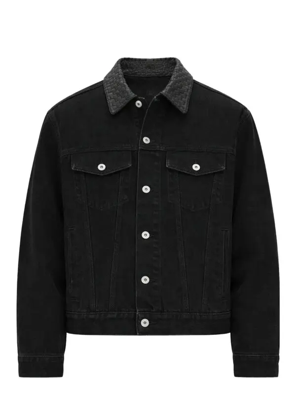 Bottega Veneta Faded Denim Jacket With Braided Leather Collar - Black