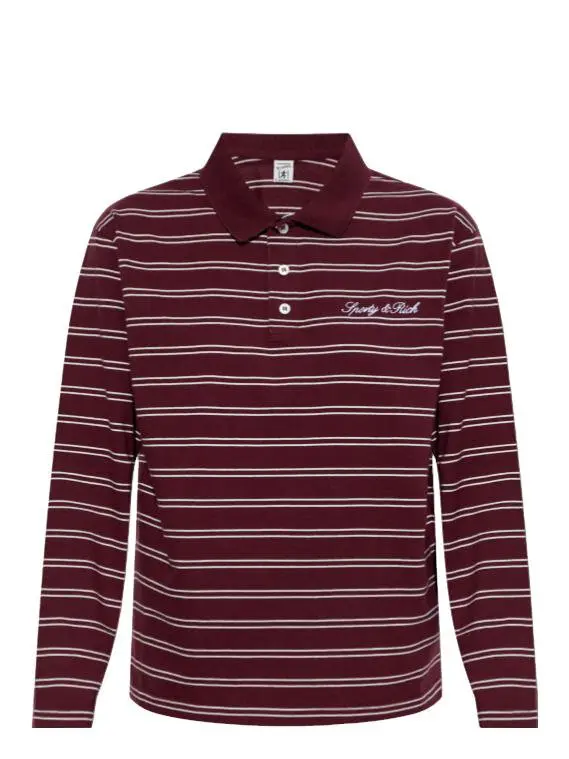 SPORTY  RICH Sporty & Rich Striped Long Sleeve Polo Shirt - Brown