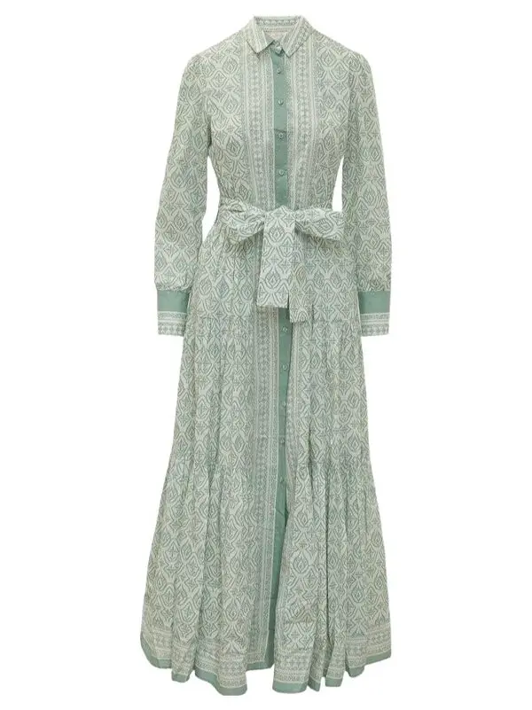 MC2 SAINT BARTH Long Sleeve Printed Maxi Dress - Gray