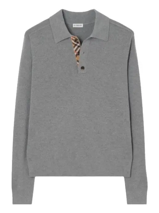 Burberry Long Sleeved Knitted Polo Shirt - Grey