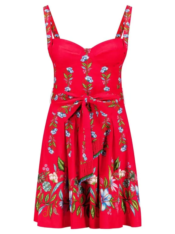 Farm Rio Sleeveless Drawstring Mini Dress - Red