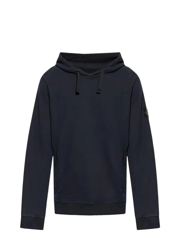 Stone Island Cotton Hoodie With Compass Badge - Blue