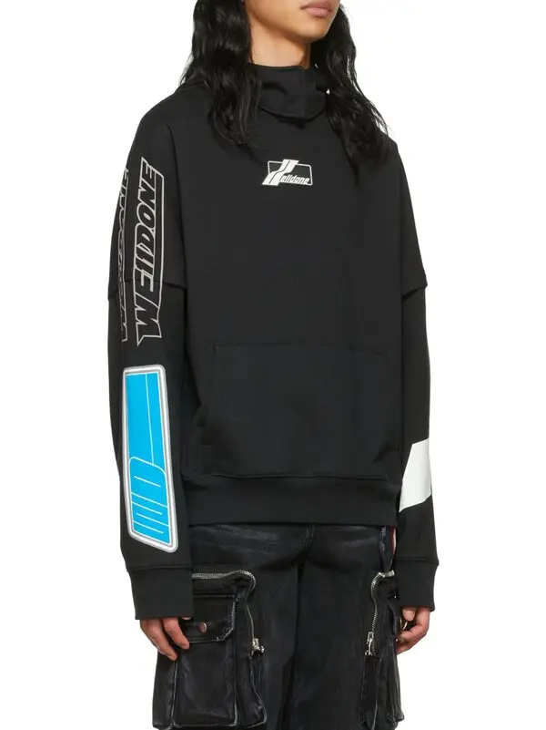 We11Done Logo Printed Straight Hem Hoodie - Black