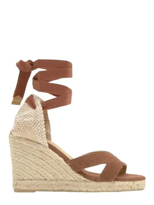 CastaÑer Wedge Espadrille Sandals With Criss-cross Straps And Tie Fastening - Pecan