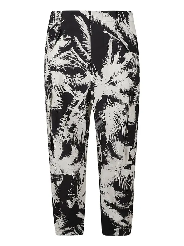 LANEUS Printed Cotton Trousers - Black