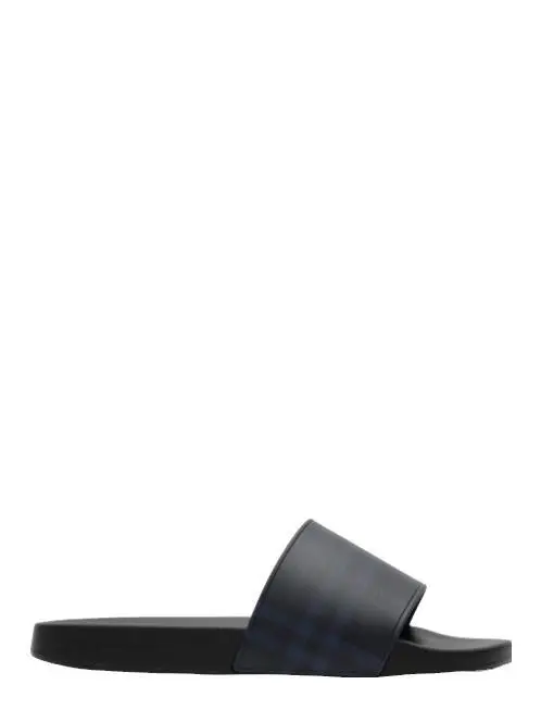 Burberry Checked Slip-on Slides - Navy