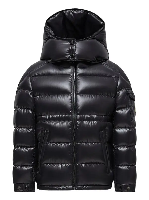 Moncler Maire Hooded Down Jacket With Logo Patch - Black