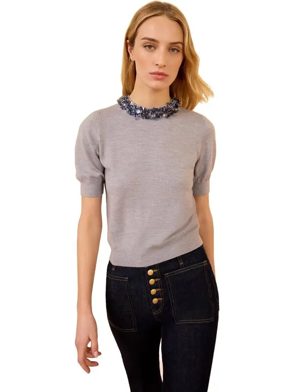 Ulla Johnson Jude Embellished Merino Wool Top - Ash