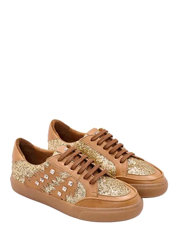 CLARA BARCELO Embellished Glitter Sneakers - Brown