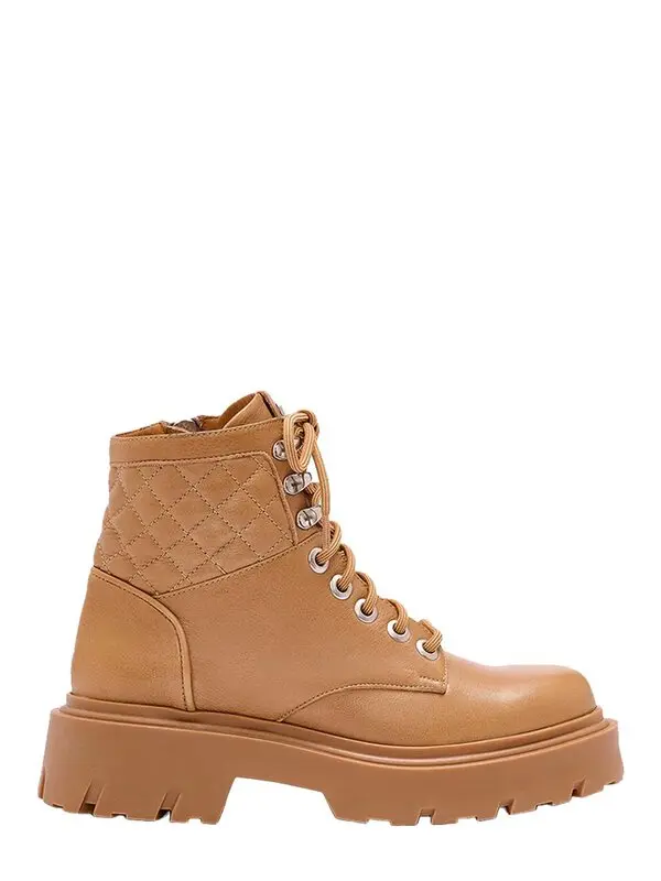 CLARA BARCELO Here You Go" Quilted Paneled Lug Sole Combat Boots - Brown