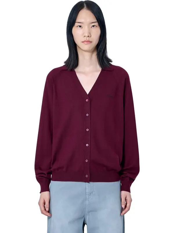 Miu Miu Fine Knit V-neck Cardigan With Logo - Multicolor