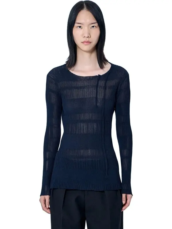 Yohji Yamamoto Ribbed Sheer Knit Top - Blue