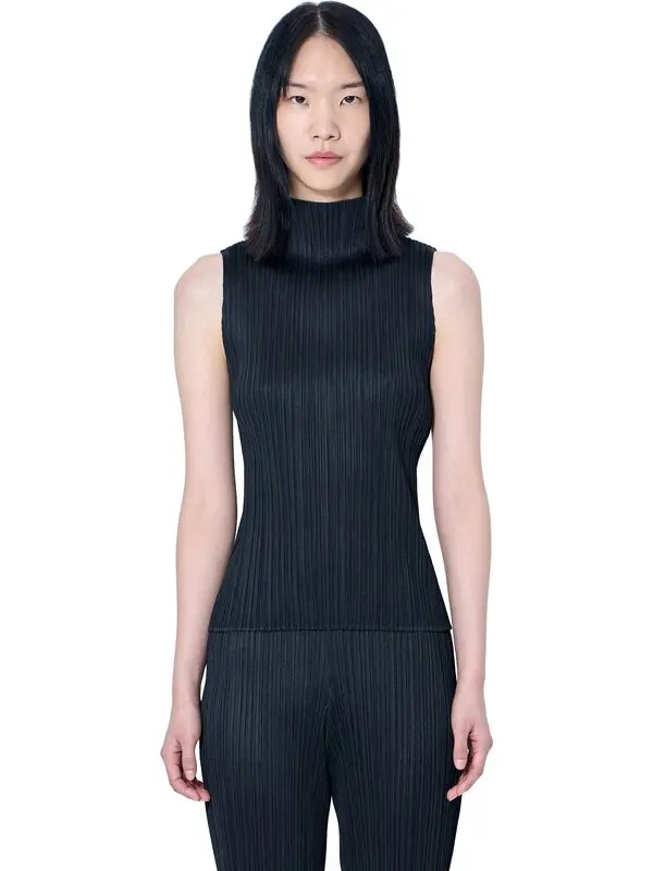 Issey Miyake Sleeveless Ribbed High-neck Top - Black
