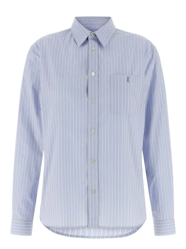 Saint Laurent Cassandre Embroidered Cotton-linen Blend Shirt - Blue