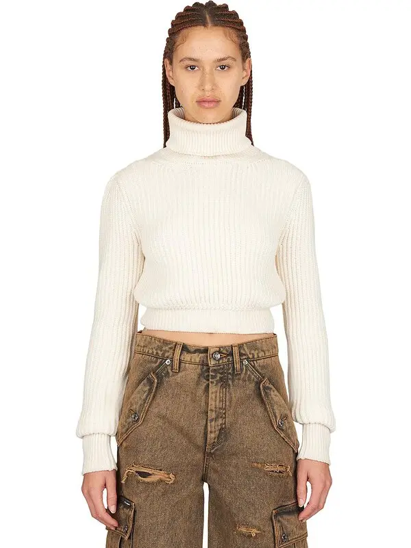Dolce & Gabbana Cropped Ribbed Wool Rollneck Sweater - Multicolor
