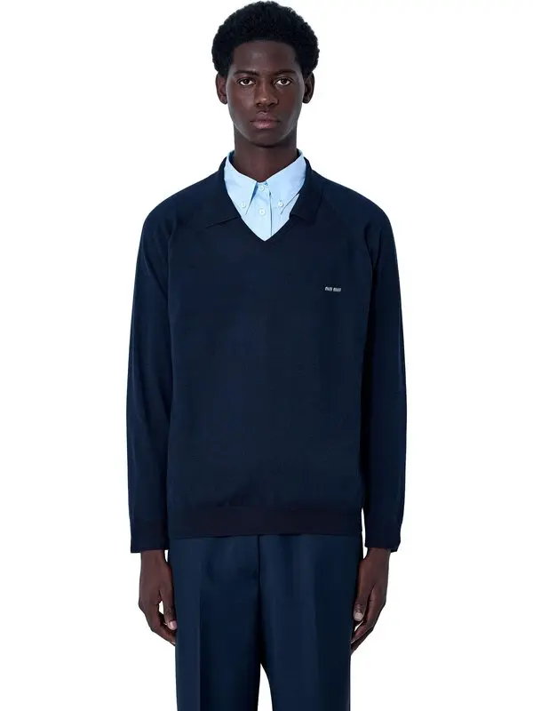 Miu Miu V-neck Knit Sweater - Blue