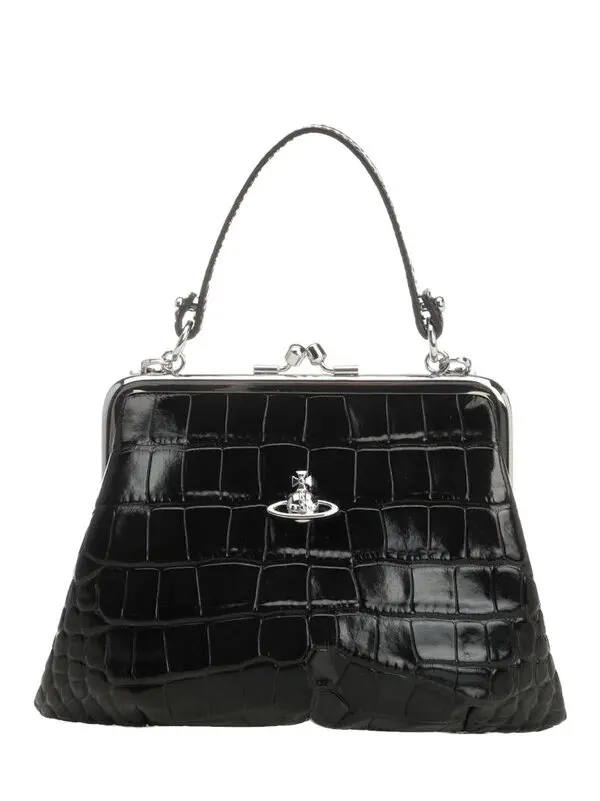 VIVIENNE WESTWOOD Crocodile-effect Leather Clutch With Globe Plaque - Black
