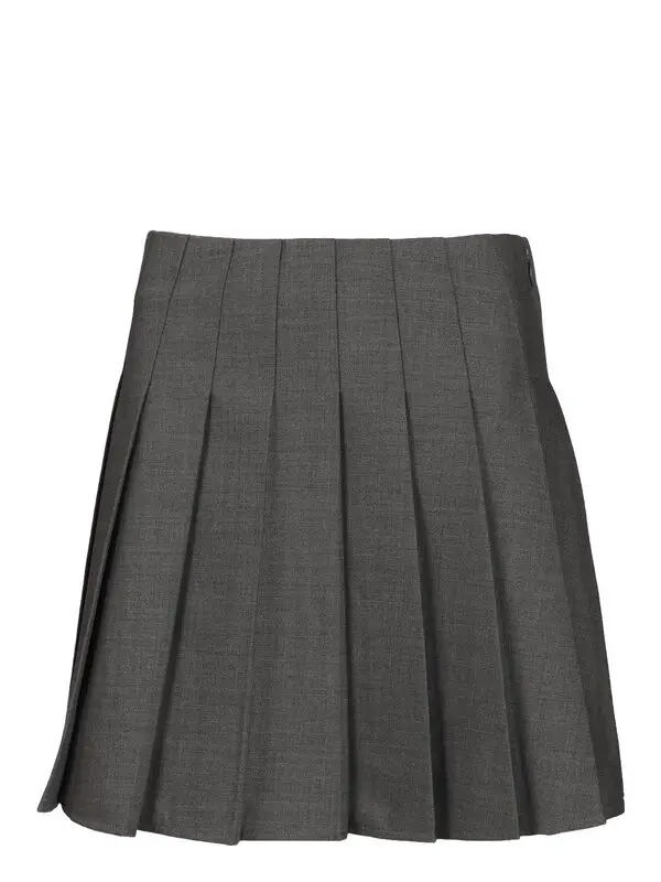 SELF-PORTRAIT Pleated Mini Skirt With Lace Trim - Gray