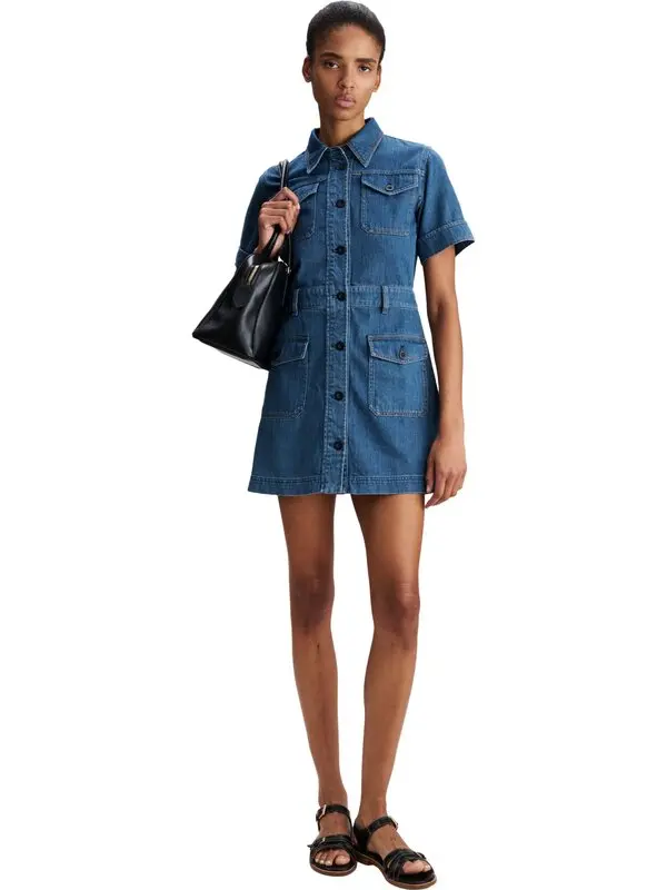 A.p.c. Denim Dress With Flap Pockets - Blue