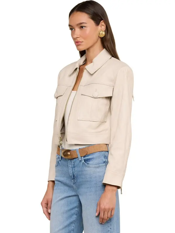 L'Agence Micah Quilted Leather Oversized Cropped Jacket - Biscuit