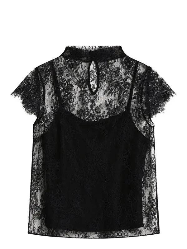 Posse Blake Lace Silk Top - Black