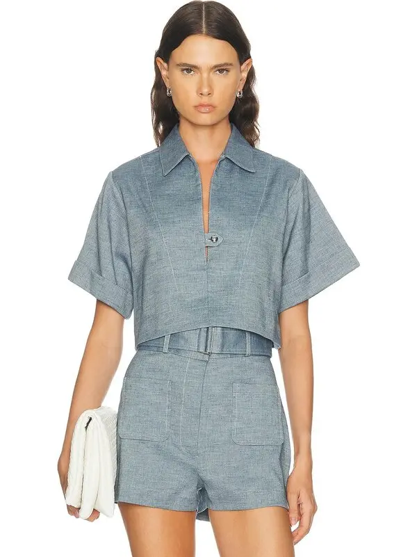 Matthew Bruch Cropped Button-up Top - Denim