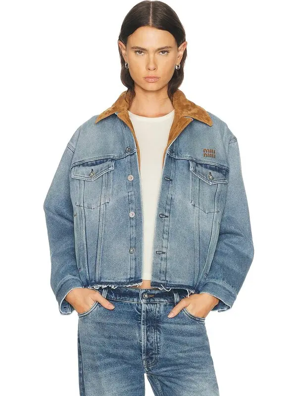 Miu Miu Denim Pelle Jacket - Azzurro