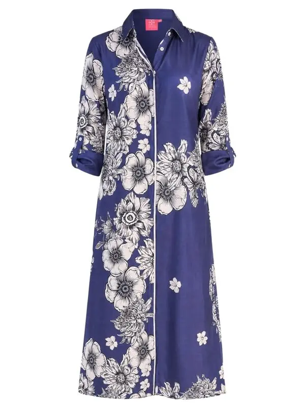 JUST DARVINY Floral Print Midi Dress - Blue