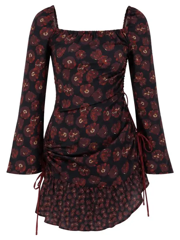 Carmen Says Floral Printed Square Neck Mini Dress - Black