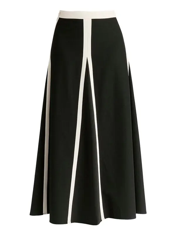 PAISIE A-line Maxi Skirt With Contrast Trim - Beige/black