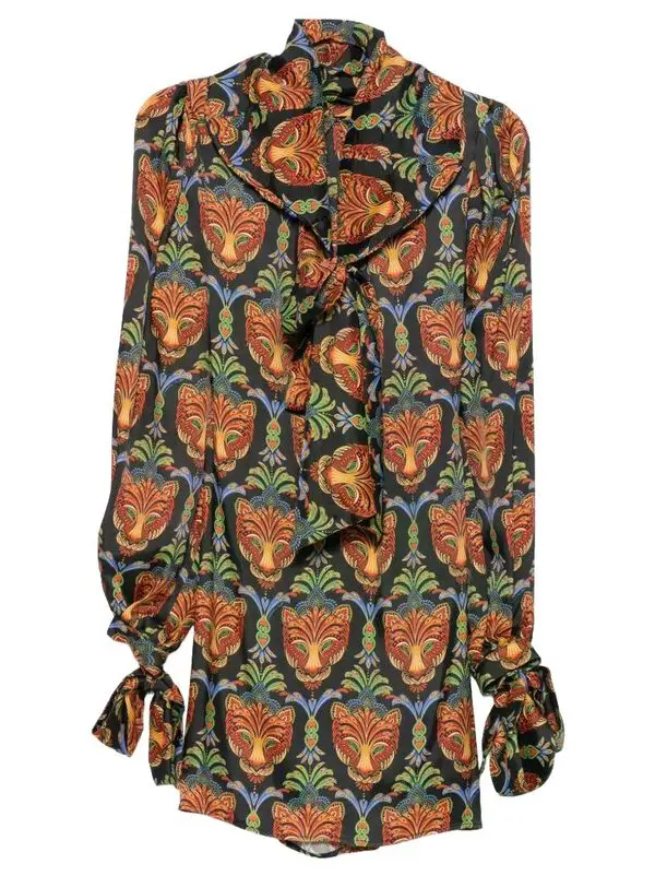 Farm Rio Boho Animal-pattern Mini Dress - Black