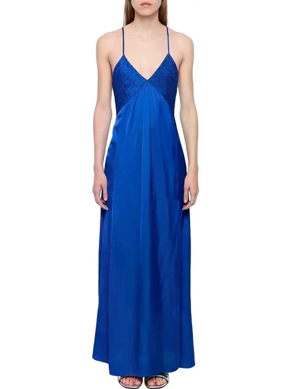 Zadig&Voltaire Long Pleated Lingerie-inspired Satin Dress - Blue
