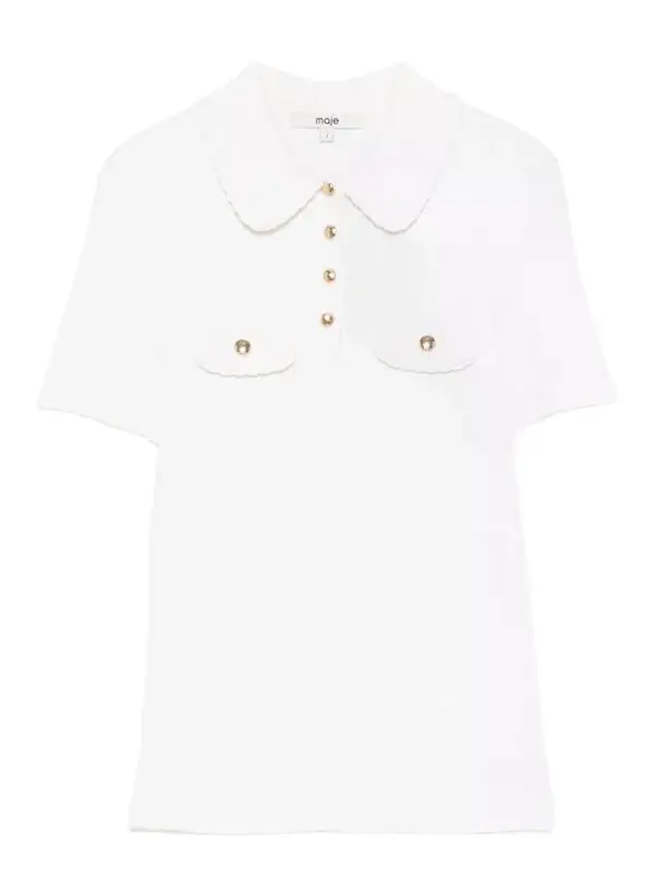 Maje Ribbed Knit Polo Top - Neutrals