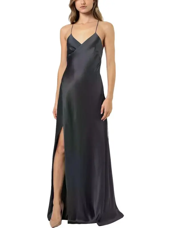 Michelle Mason Strappy Wrap Gown - Grey