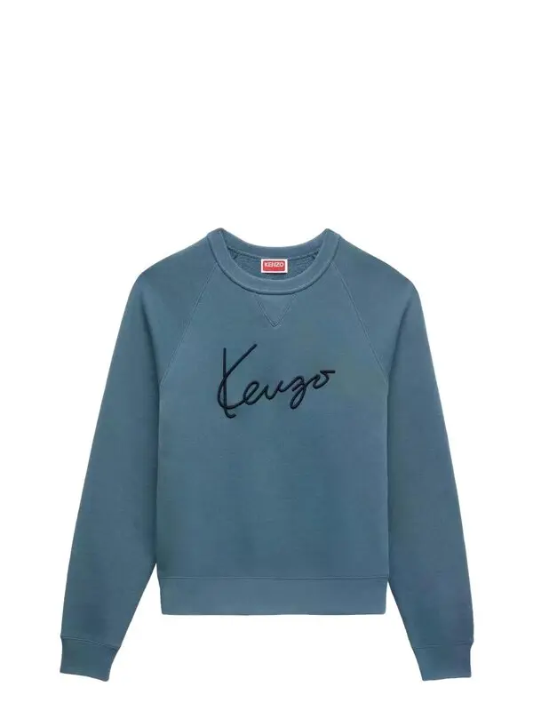 Kenzo Signature Logo Embroidered Raglan Sleeve Sweatshirt - Blue