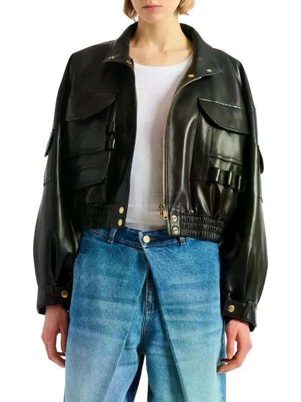 Balmain Multi-pocket Leather Bomber Jacket - Black