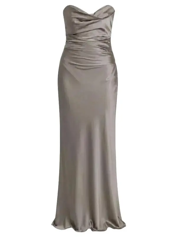 THE SEI Cowl-neck Ruched Maxi Gown - Silver